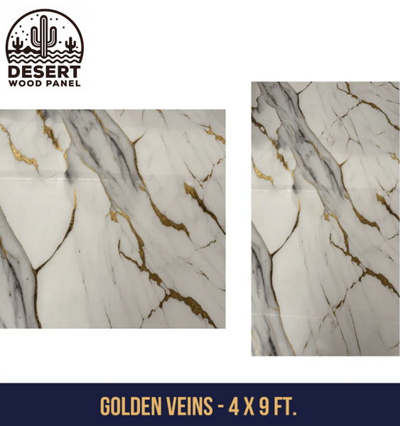 PVC Marble Sheet Panels - Golden Veins (9ft) – Desert Wood Panel
